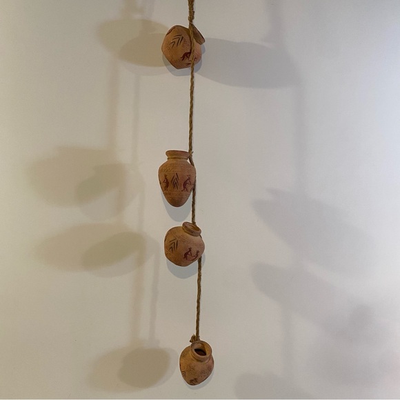 Art | 4 Dangling Etched Clay Pots On Rope Mexico | Poshmark